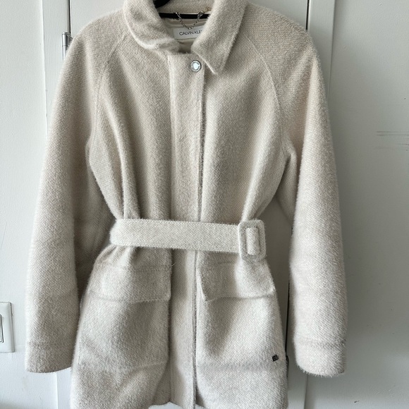 Calvin Klein | Jackets & Coats | Calvin Klein Cream Teddy Jacket With ...